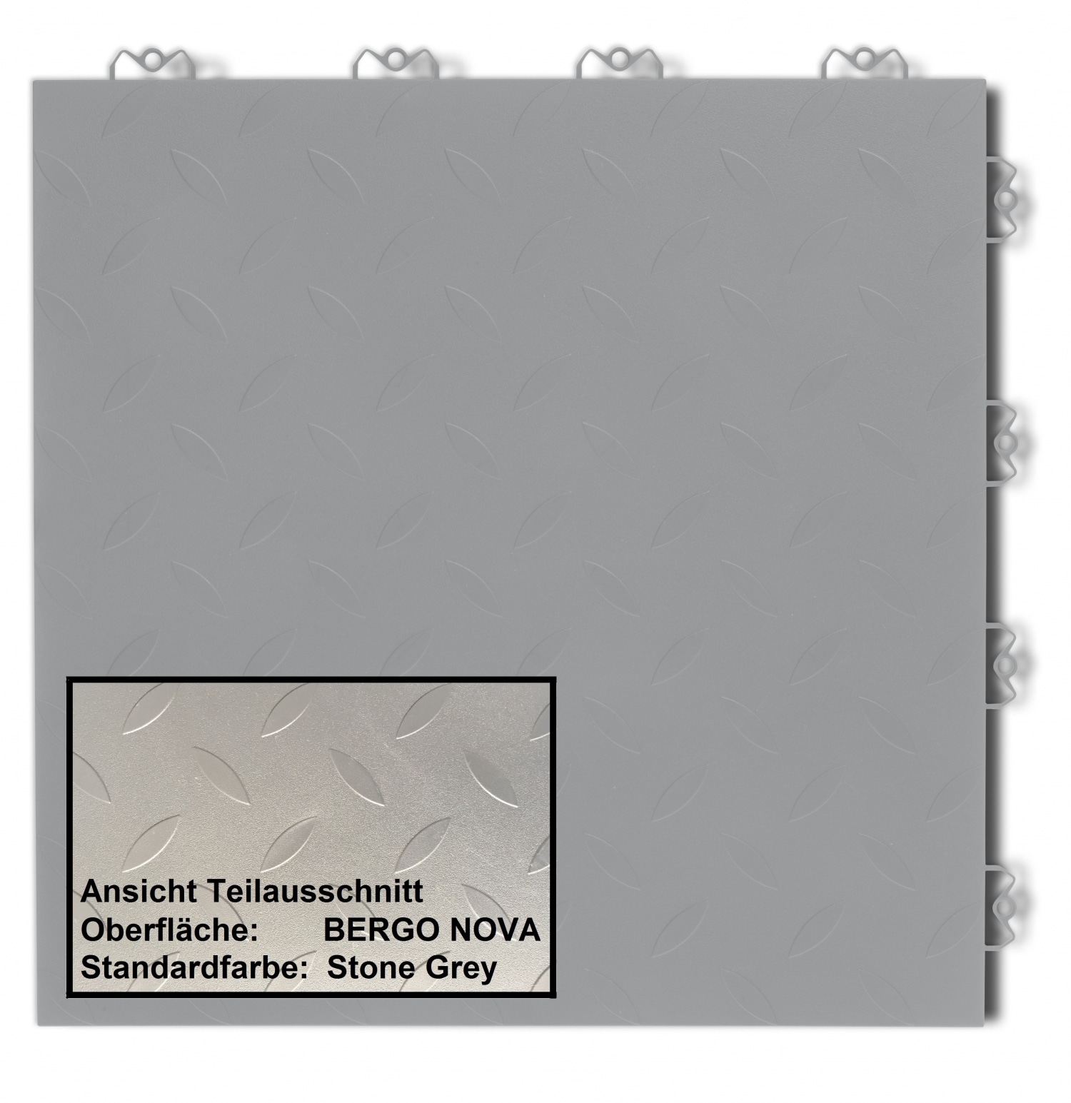 Bergo Bodenplatten im Clipsystem. Je nach Produkt im Innen- und